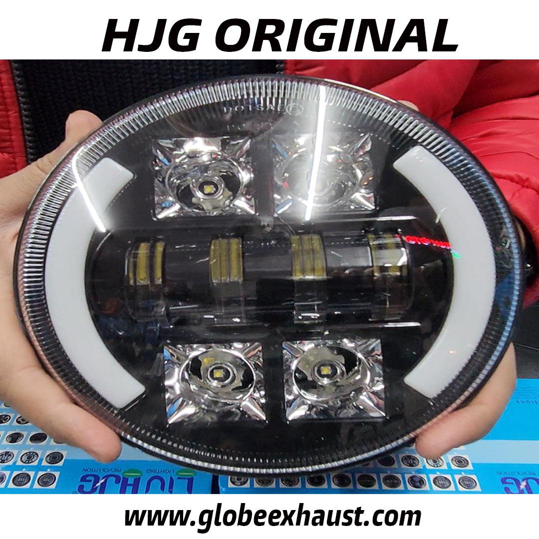 8 Lens Cut Ring Headlight (Amber & White Ring) For Royal Enfield Class