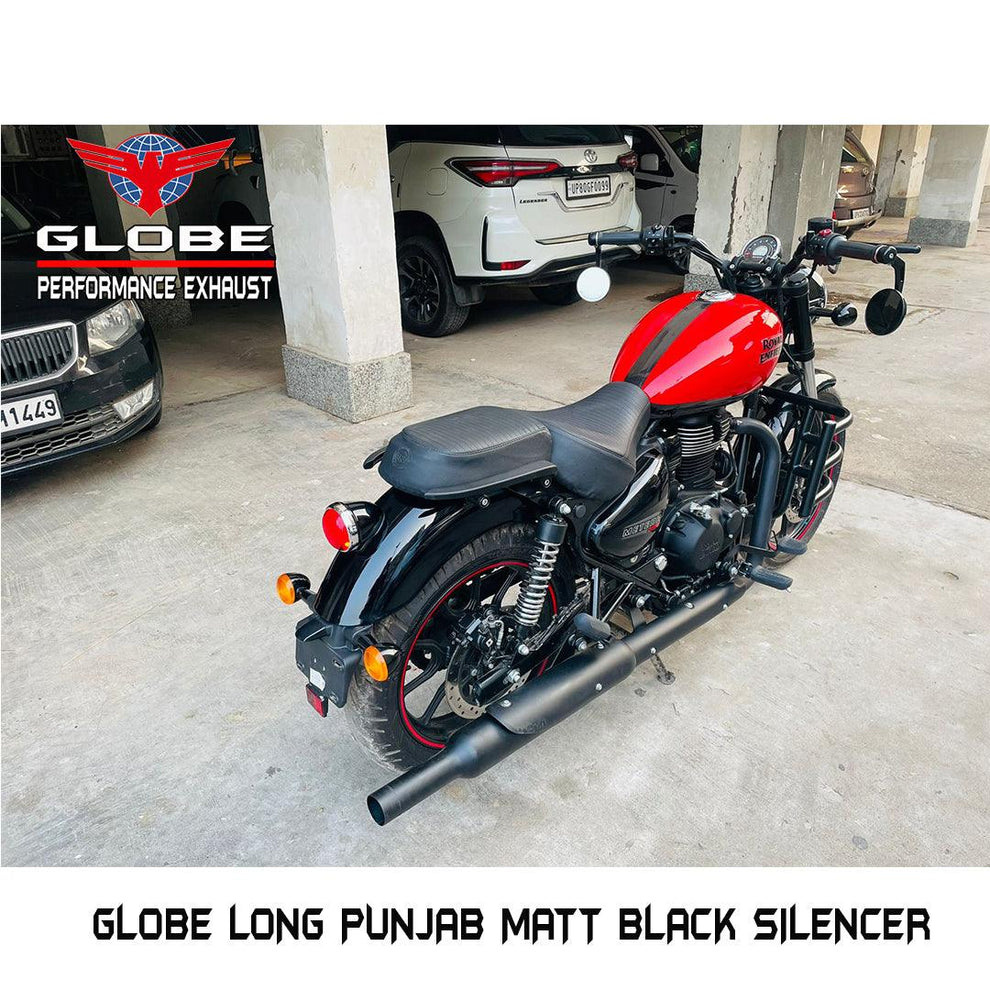 Long Punjab Matt Black Silencer For Royal Enfield Classic Reborn & Met